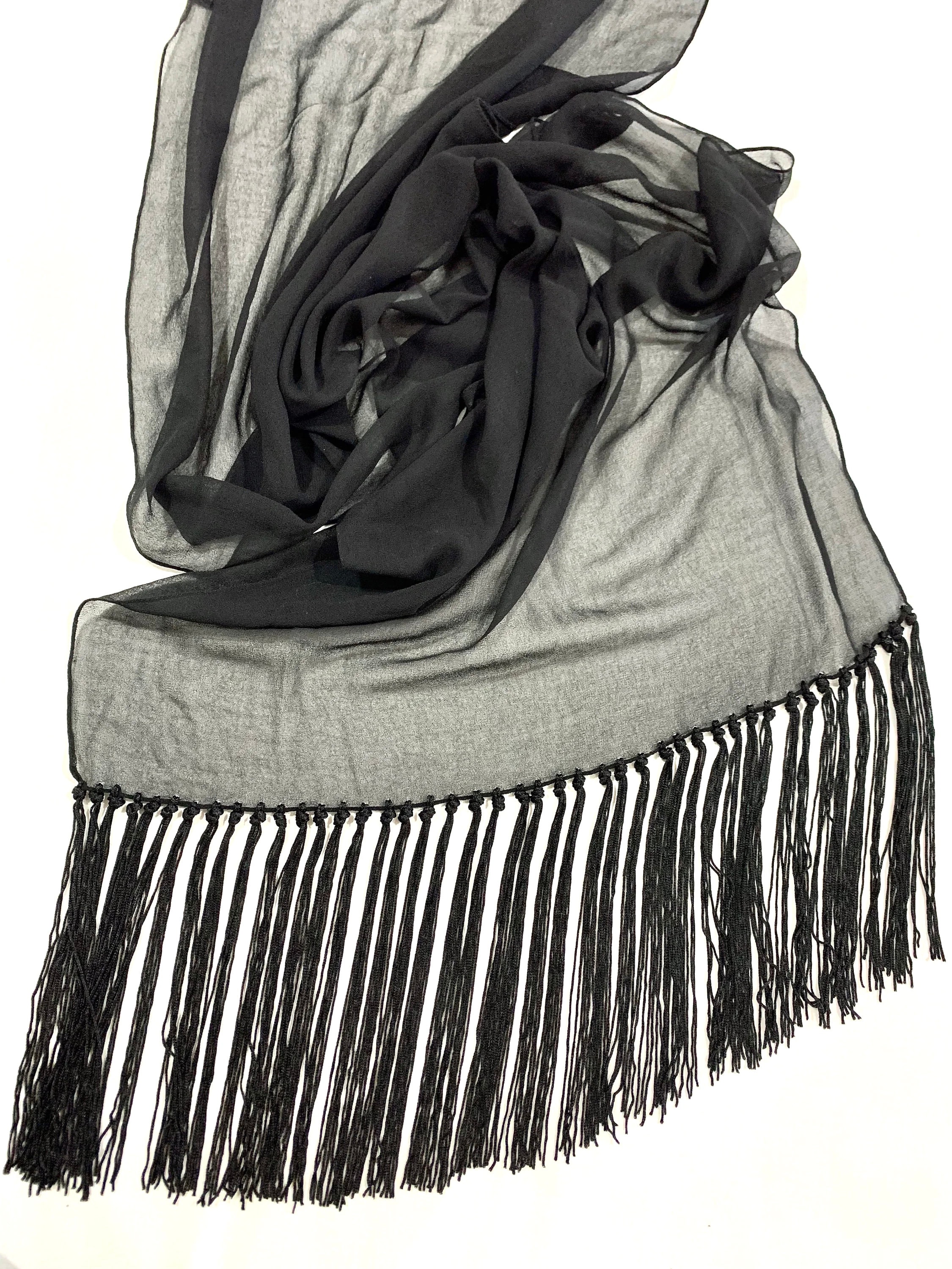 Classic Black Shawl, Plain Black Fringed Shawl, Must Have Black Shawl ...