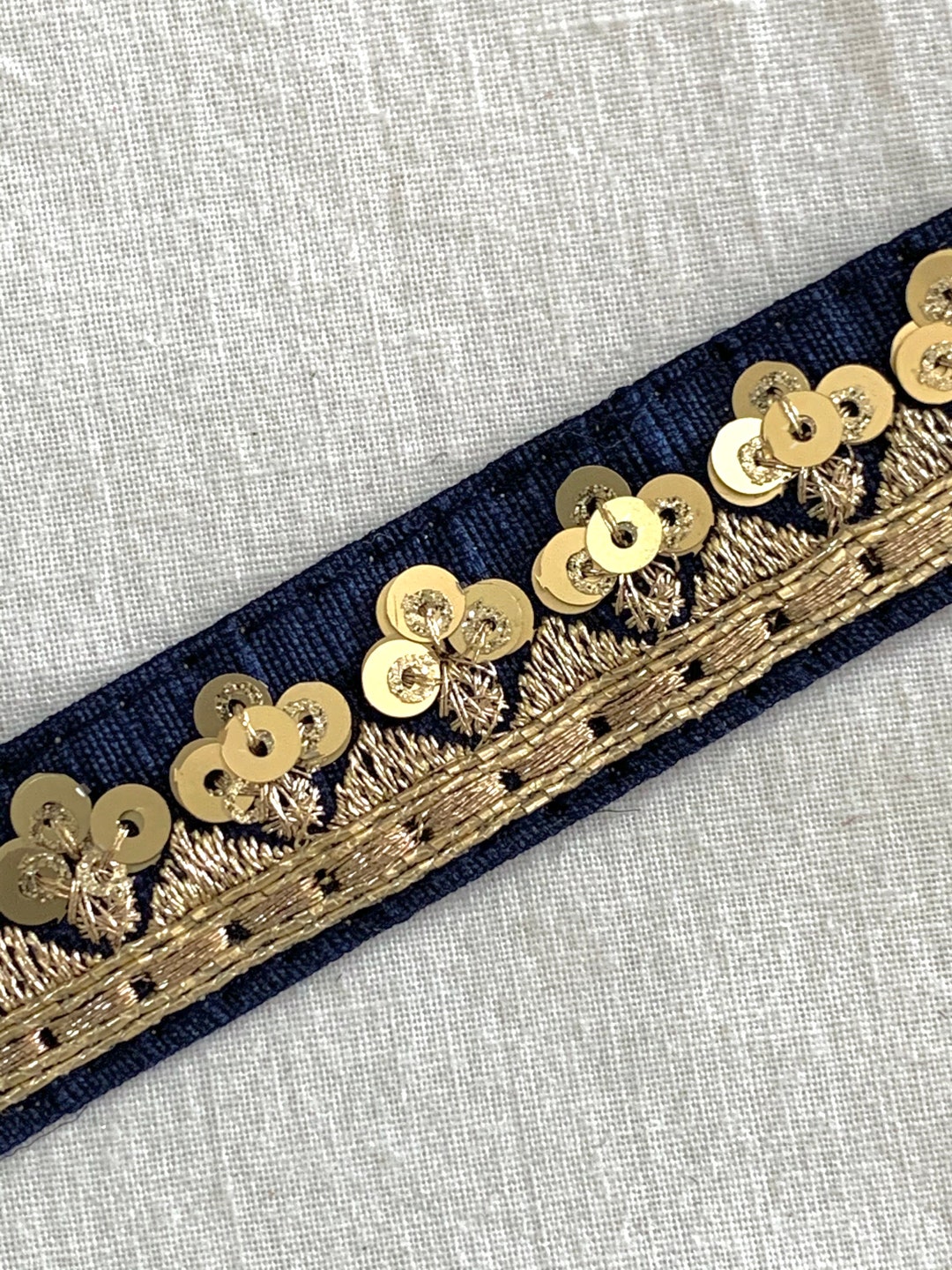 2 Yards of Blue N Gold Trim, Navy Blue N Gold Trim, Gold Metallic ...