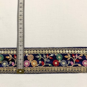 Navy Blue Embroidered Trim, Multicolour Trim, Evening Wear Trim, Border ...