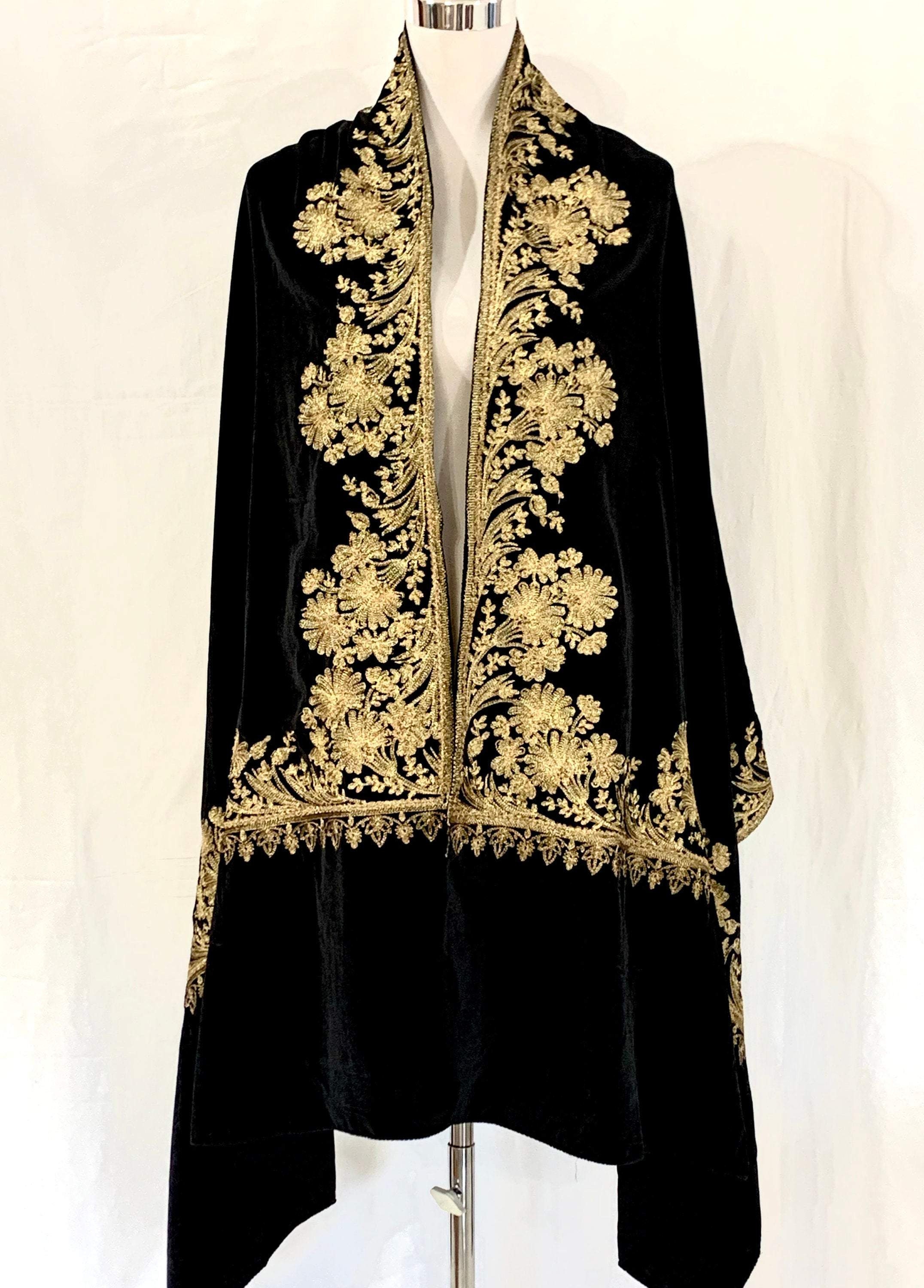Chal de terciopelo negro chal bordado negro n oro chal de | Etsy