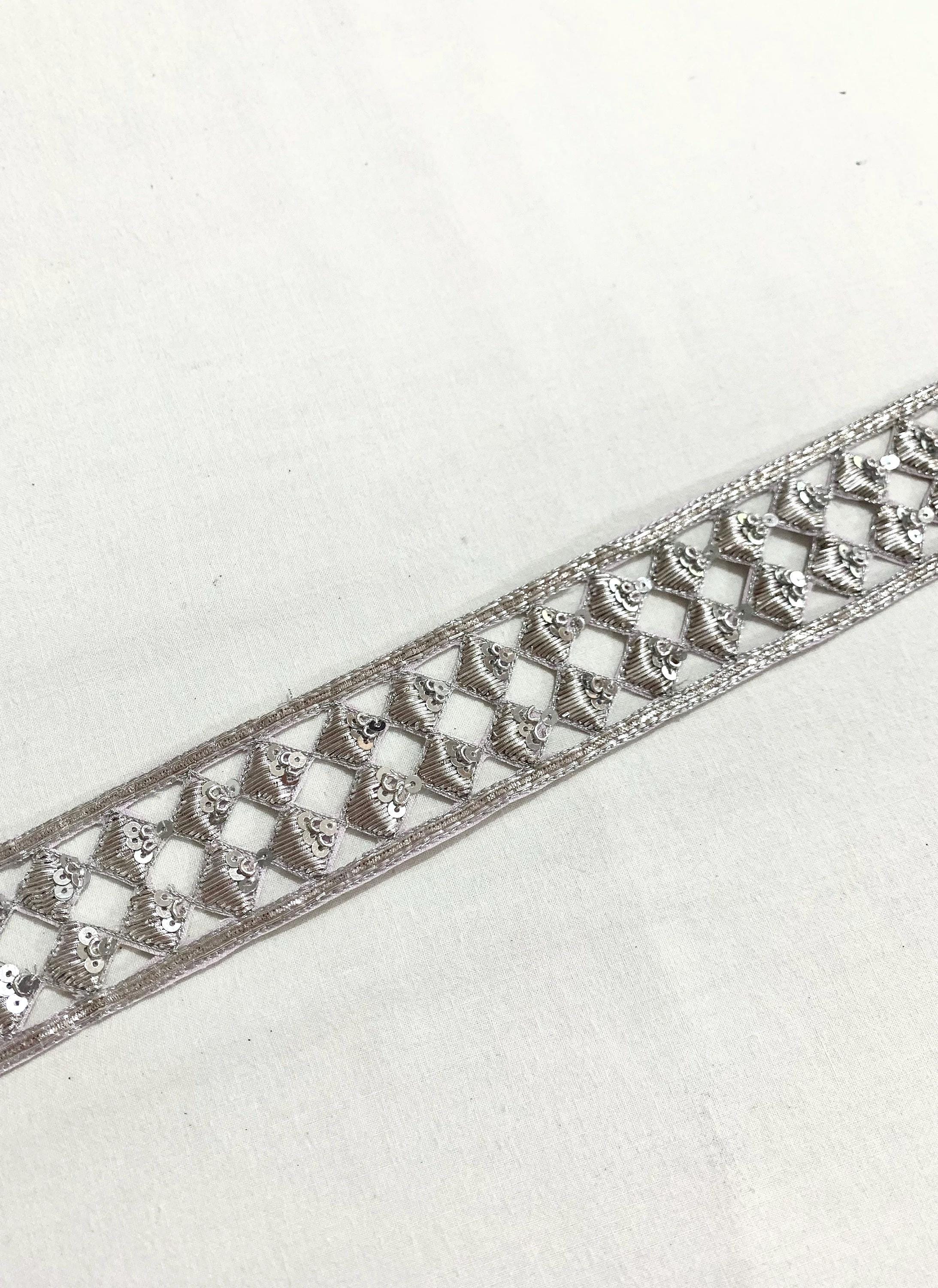 Silver Hand Embroidered Trim, Silver Zardosi Trim, Cut Work Trim ...