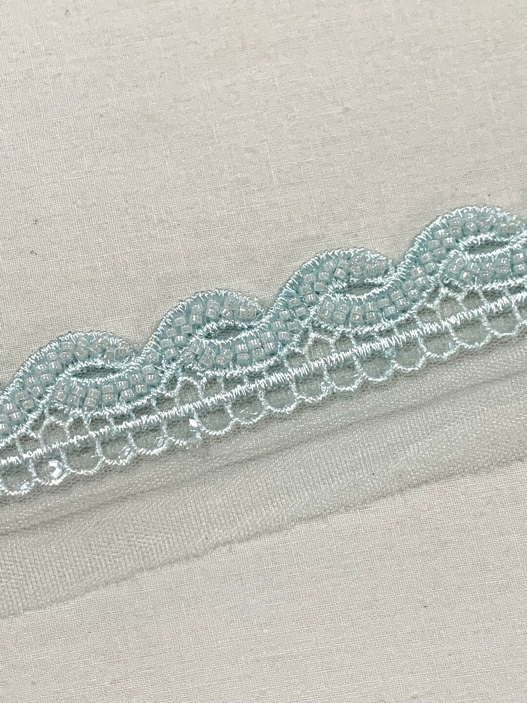 Soft Blue Beaded Trim, Blue Embroidered Trim, Border Trim, Fashion Trim ...