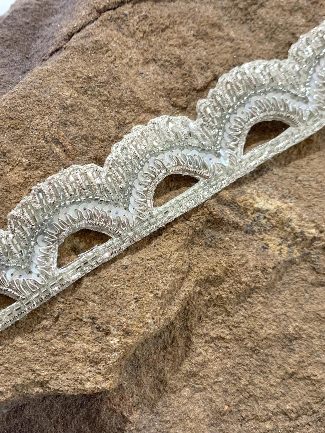 Wide Silver Bridal Trim, Silver Hand Beaded Trim, Silver Zardosi ...
