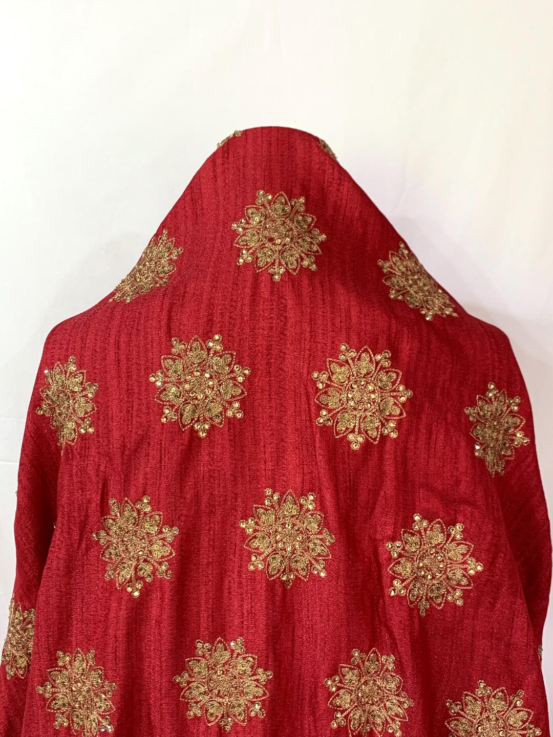 Red Embroidered Fabric, Red Art Silk Fabric, Red N Gold Fabric ...