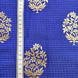 Navy Blue Silk Fabric - Navy Blue Cotton Silk Fabric - Gold Block ...