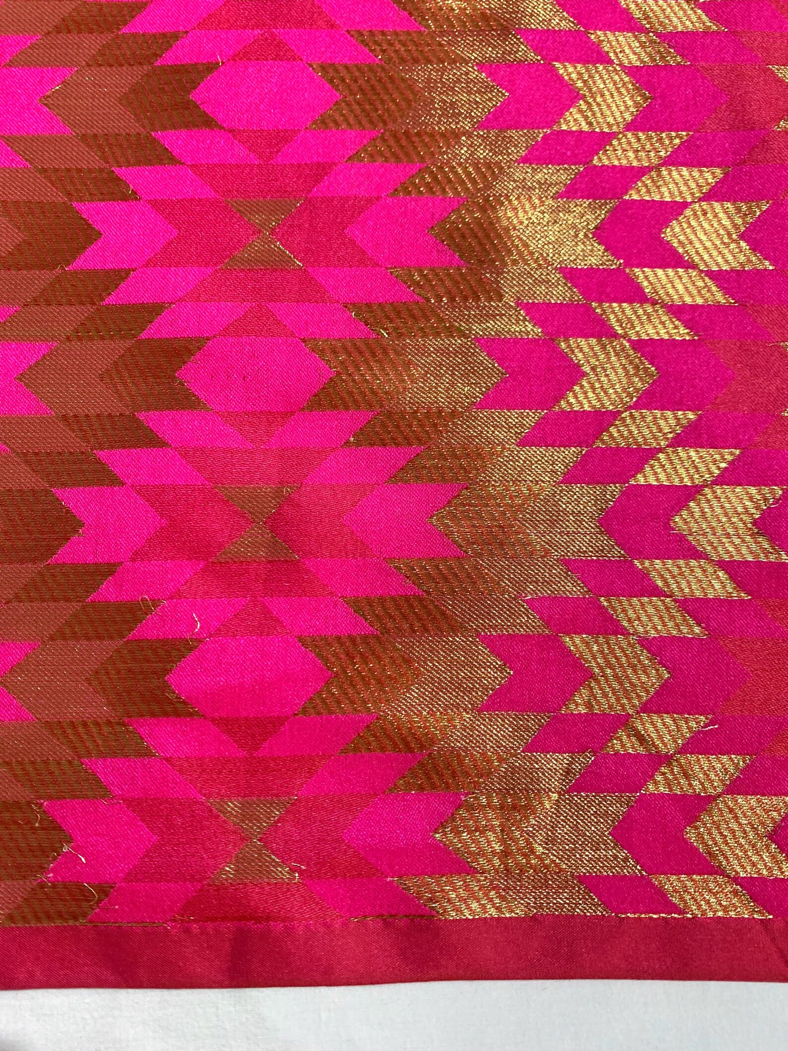 Hot Pink N Gold Fabric, Hot Pink Art Silk Brocade, Zigzag Patternfabric ...