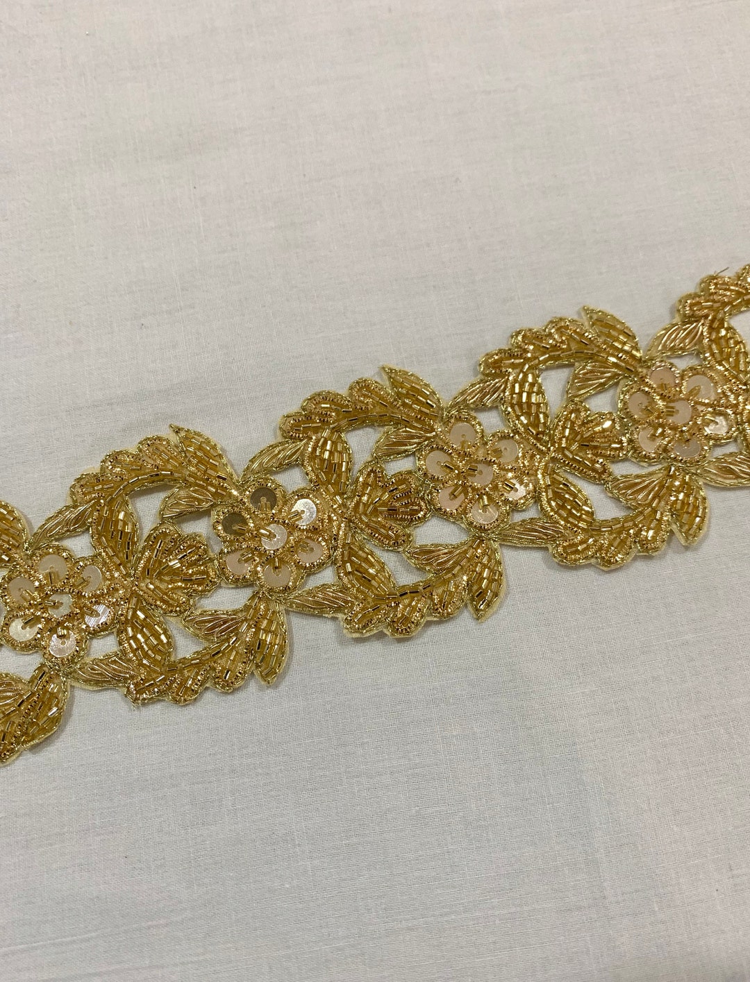 Golden Trim, Wedding Trim, Hand Beaded Cut Work Trim, Formal Wear Trim ...