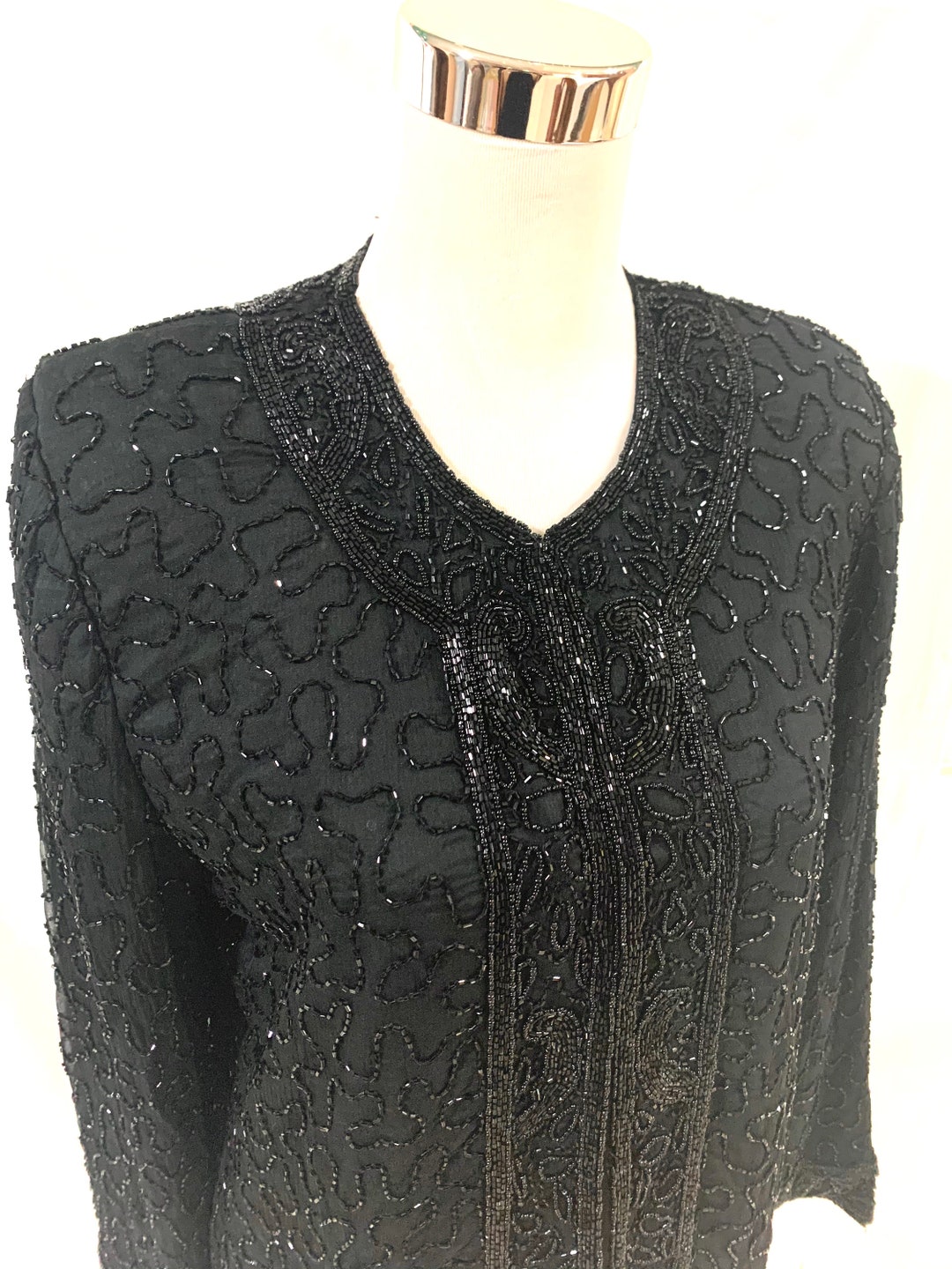 Black Silk Jacket,black Beaded Jacket, Hand Beaded Jacket,cocktail ...