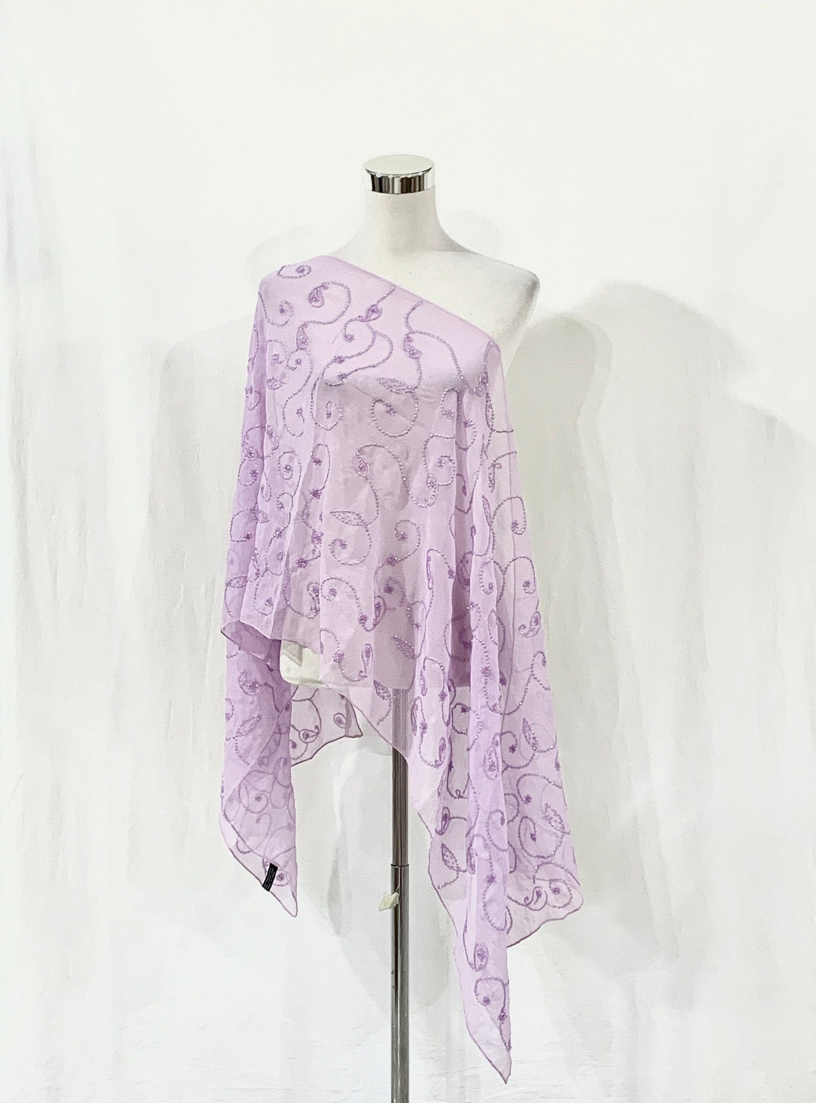 Soft Purple Georgette Shawl, Hand Beaded Georgette Shawl, Formal Wear ...