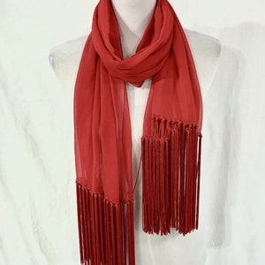 Red Plain Shawl, Basic Red Evening Wear Shawl, Red Long Fringed Shawl ...