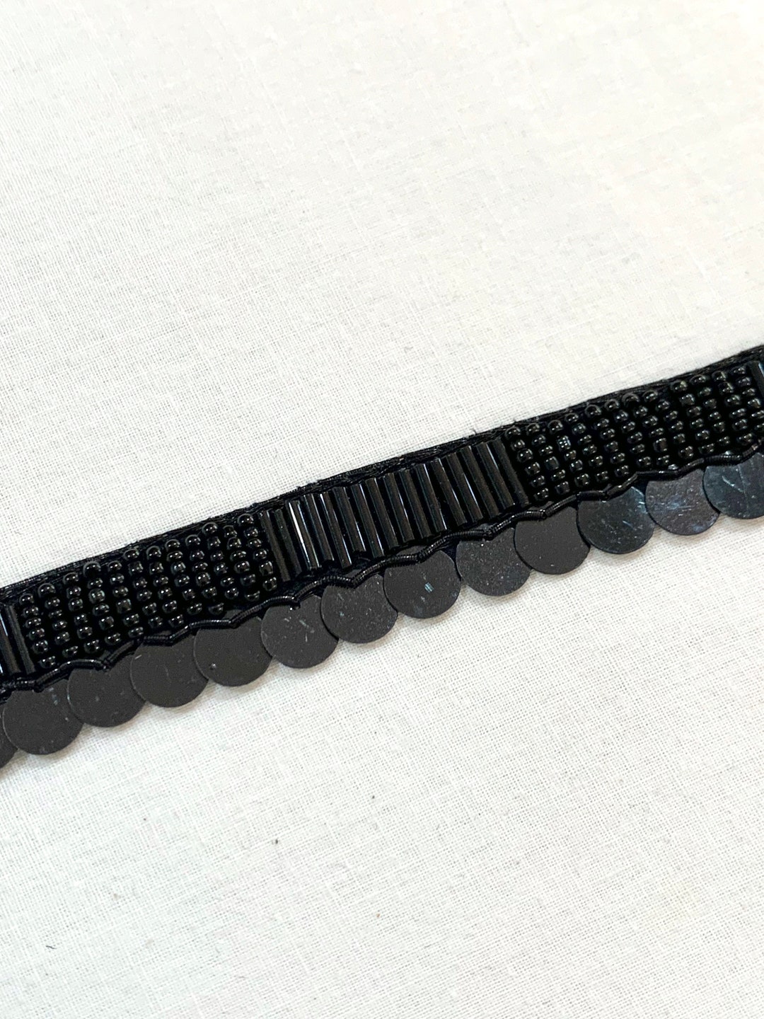 Black Trim, Hand Embroidered Black Trim, Long Tube Beads & Discs Trim ...