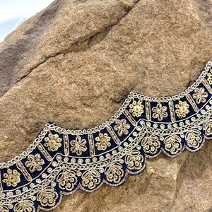 Navy Blue Trim, Gold Embroidered Trim, Navy Blue N Gold Trim, Scalloped ...