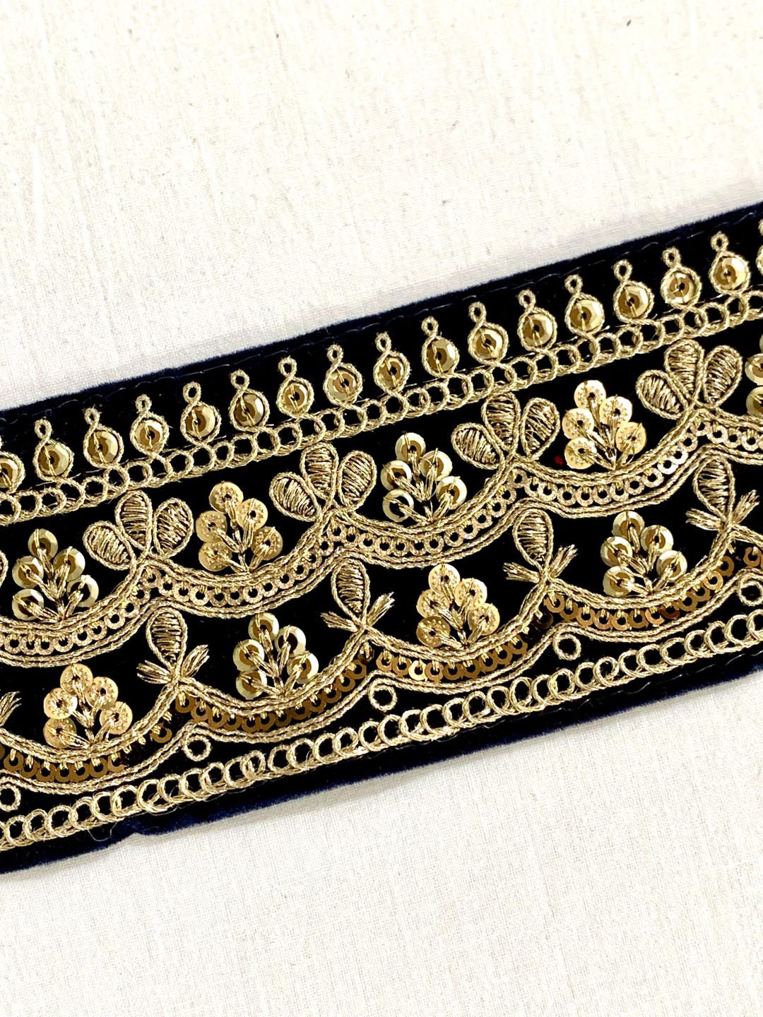 Broad Navy Blue Trim, Gold Embroidered Trim, Navy Blue N Gold Trim ...
