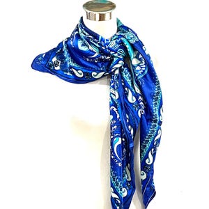 Royal Blue Square Scarf/ Blue Base Scarf/ Viscose Printed/ Paisley ...