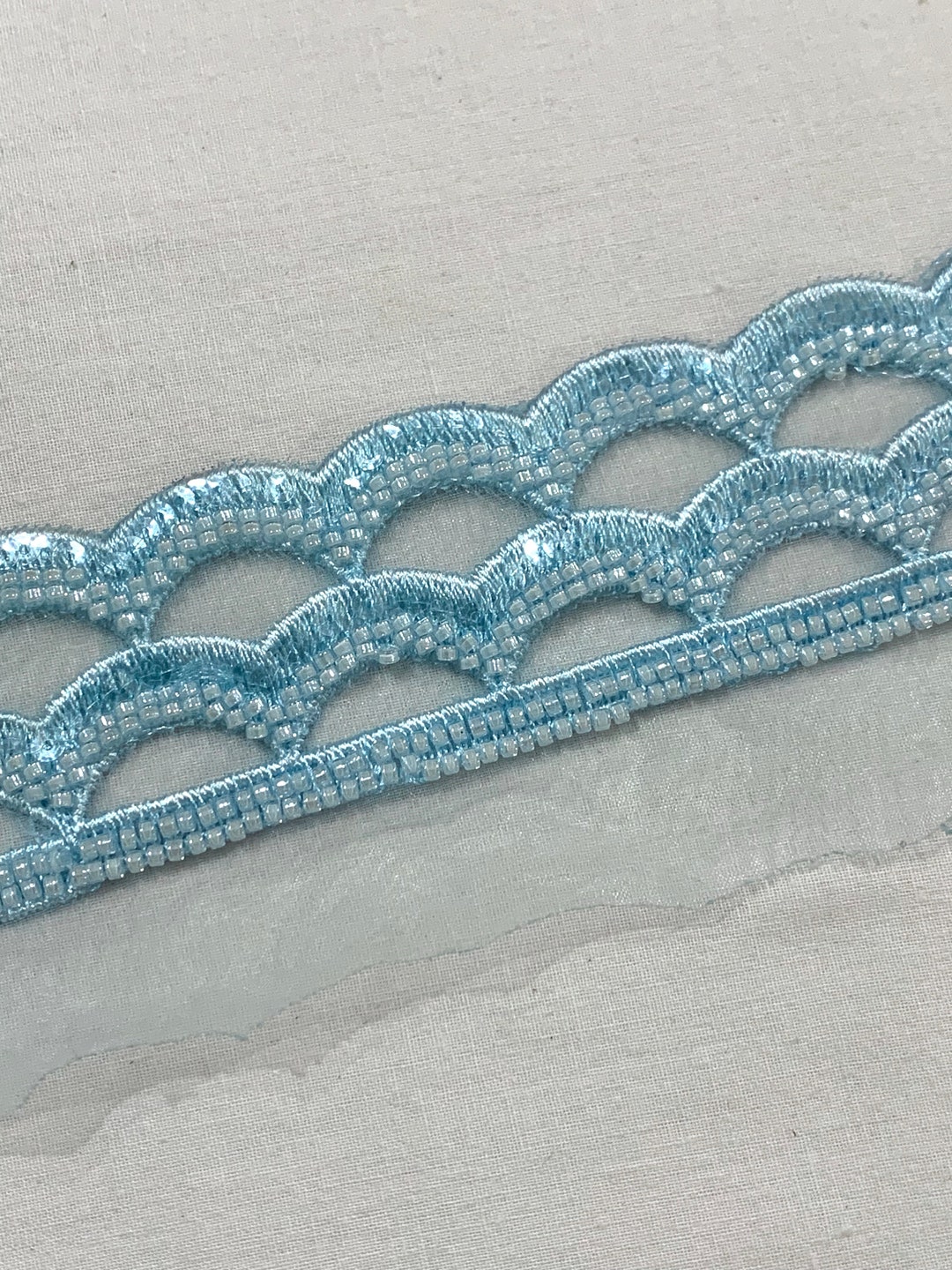 Blue Beaded Trim, Light Blue Embroidered Trim, Border Trim, Fashion ...