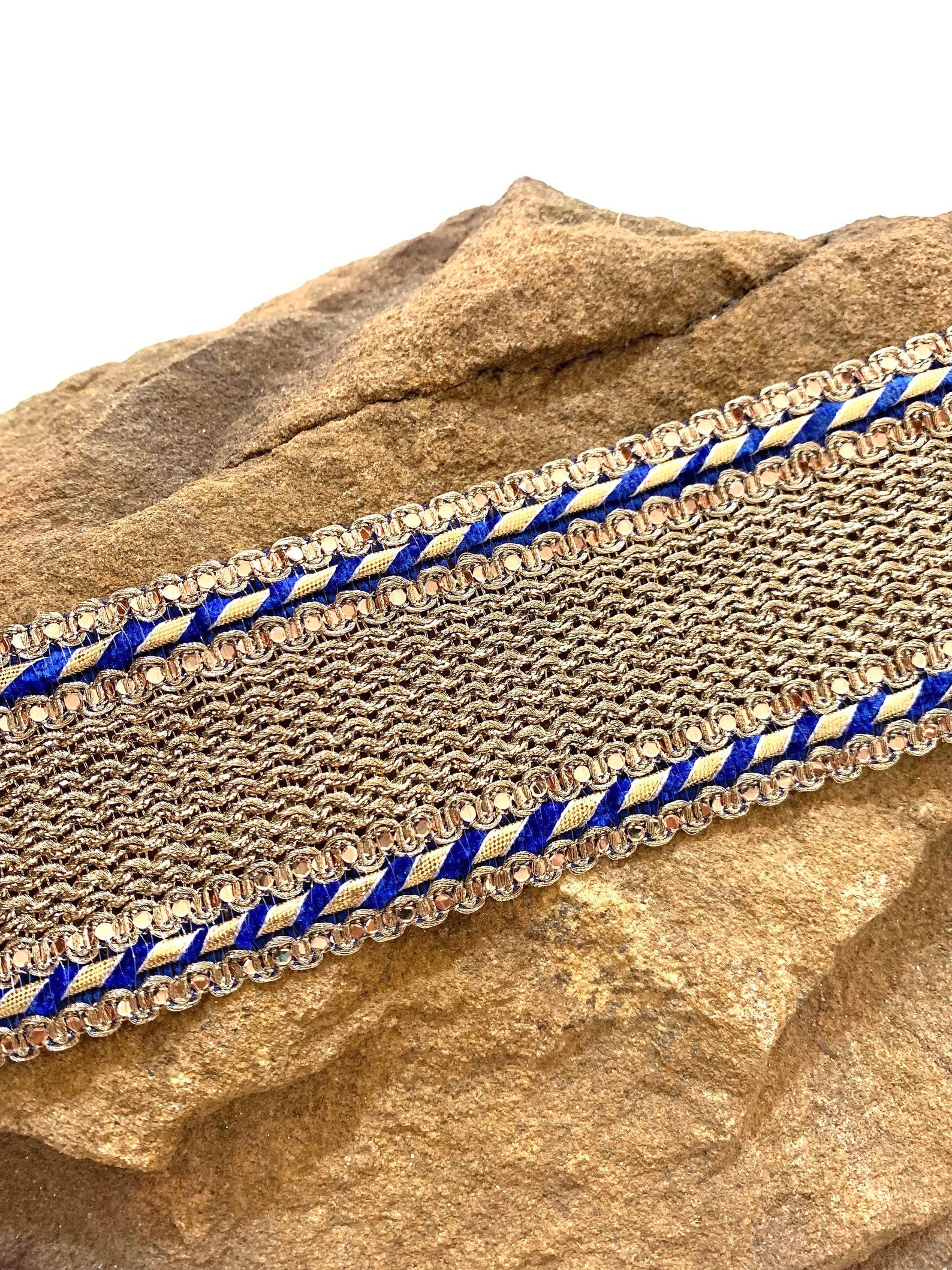 Rose Gold Trim, Rose Gold N Blue Trim, Woven Threads Trim, Bordered ...