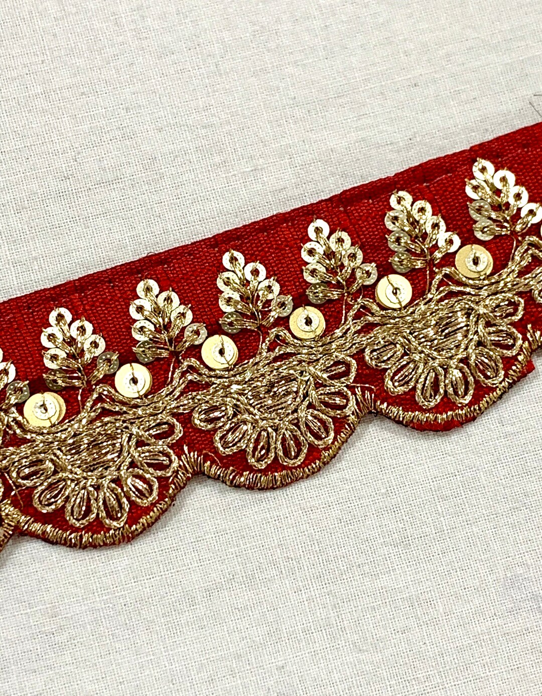 2 Yards of Red N Gold Trim, Red Embroidered Trim, Bold N Beautiful ...