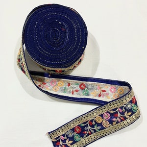 Navy Blue Embroidered Trim, Multicolour Trim, Evening Wear Trim, Border ...