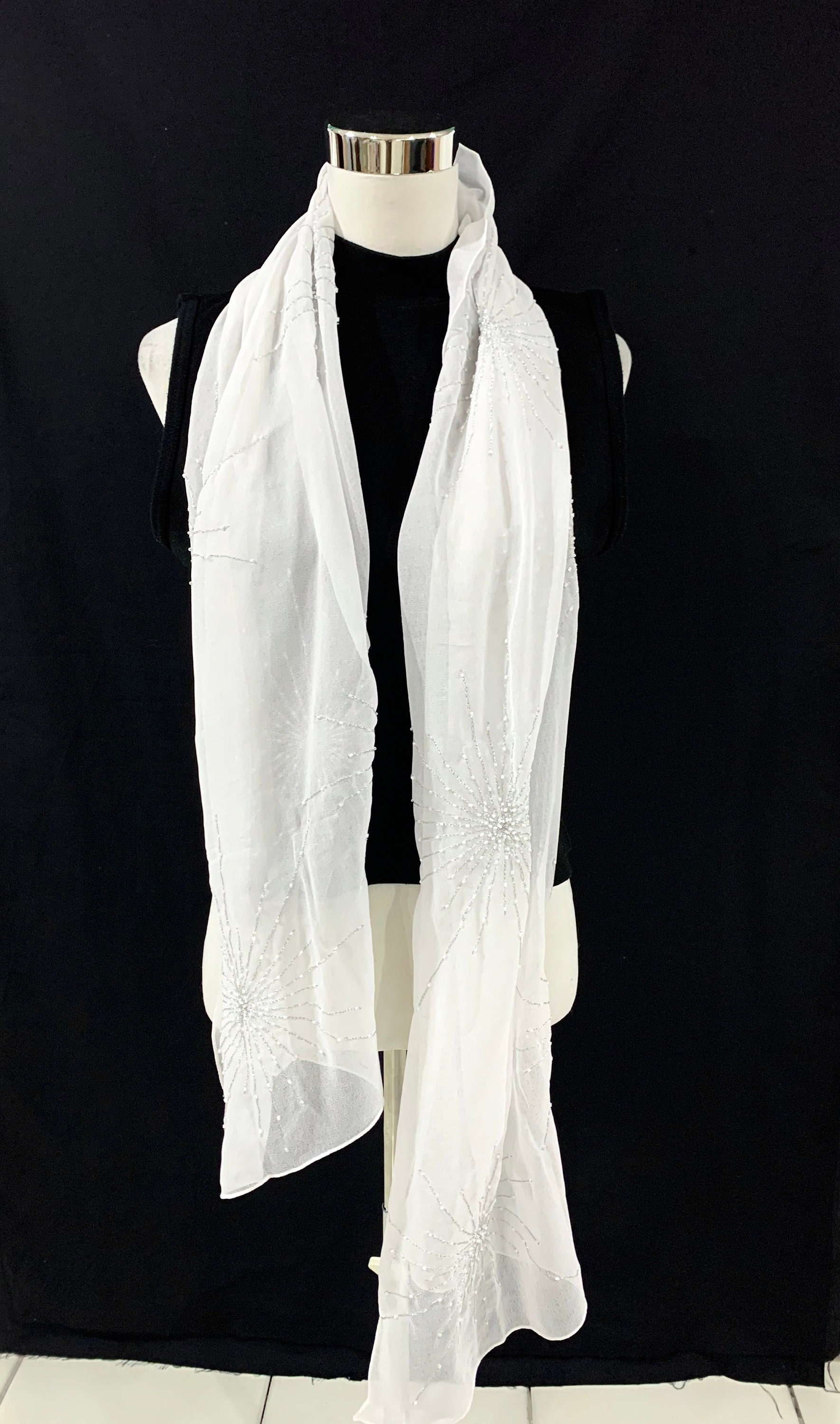 White Georgette Shawl White Hand Embroidered Formal Shawl - Etsy UK