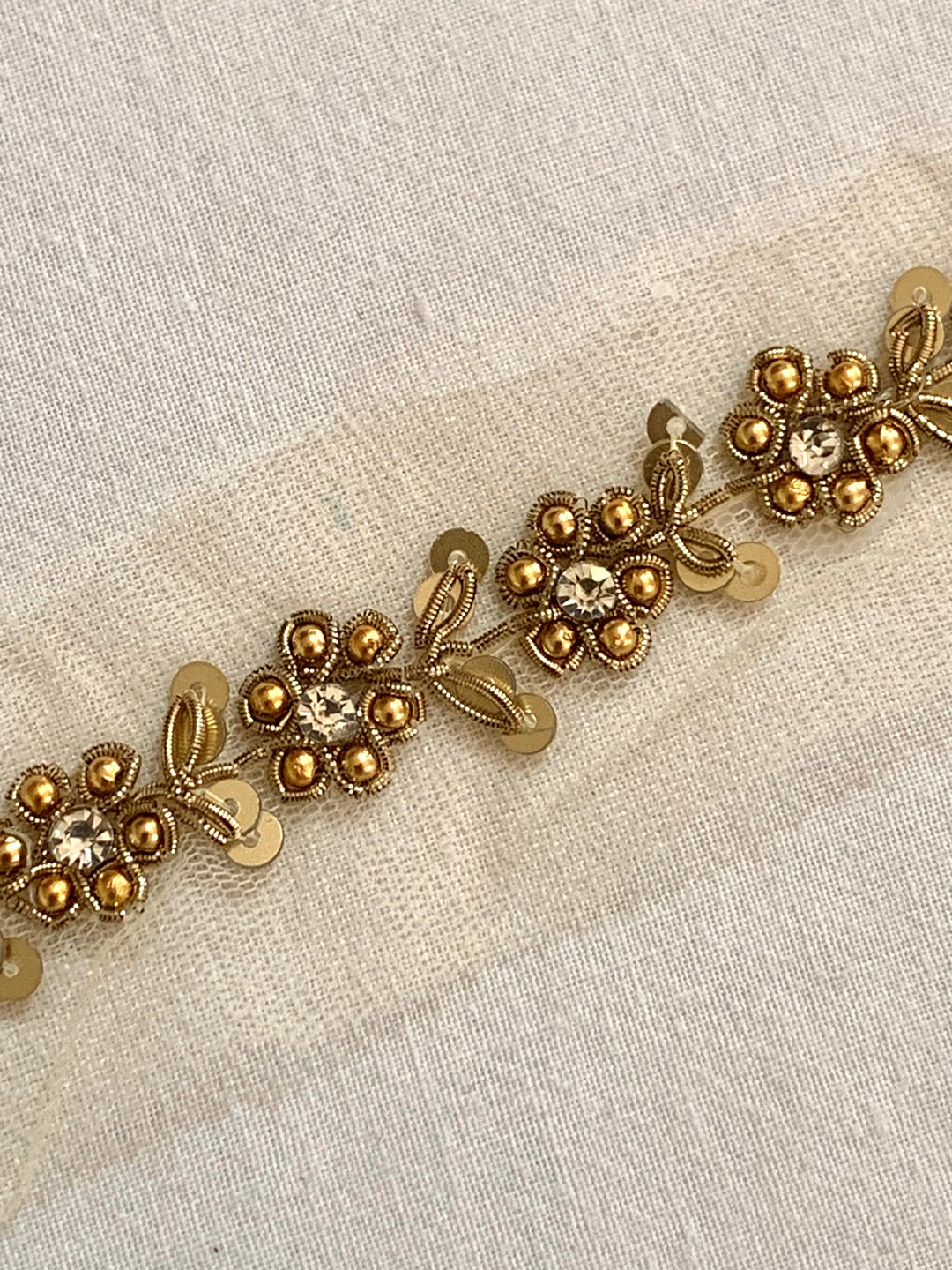 Antique Gold Trim, Hand Embroidered Trim, Trim With Beads Pearls ...