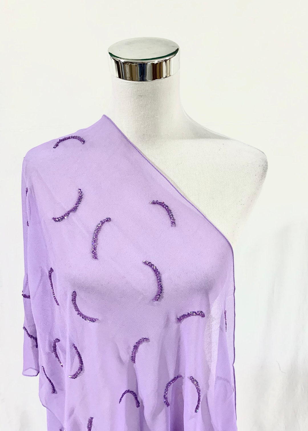 Lavender Georgette Shawl, Hand Embroidered Purple Shawl, Hijab Shaw ...