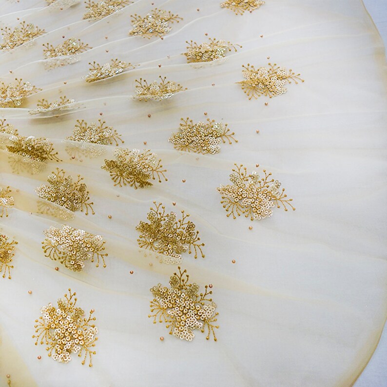 Elegant Sheer Fabric Golden Metallic Fabric Sequin Fabric - Etsy