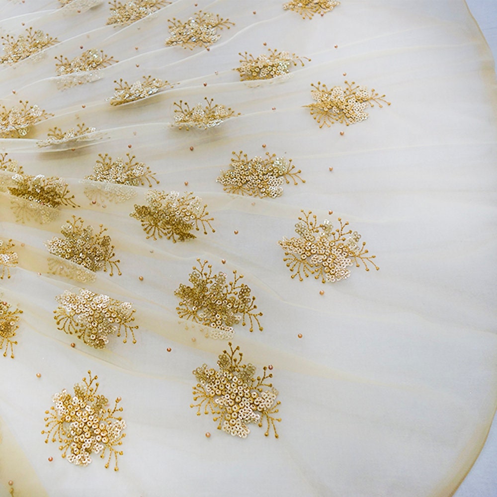 Elegant Sheer Fabric Golden Metallic Fabric Sequin Fabric | Etsy
