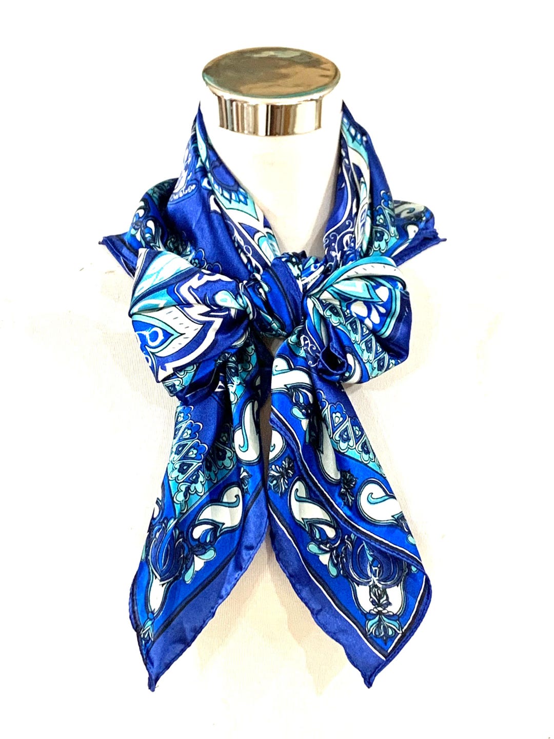 Royal Blue Square Scarf/ Blue Base Scarf/ Viscose Printed/ Paisley ...