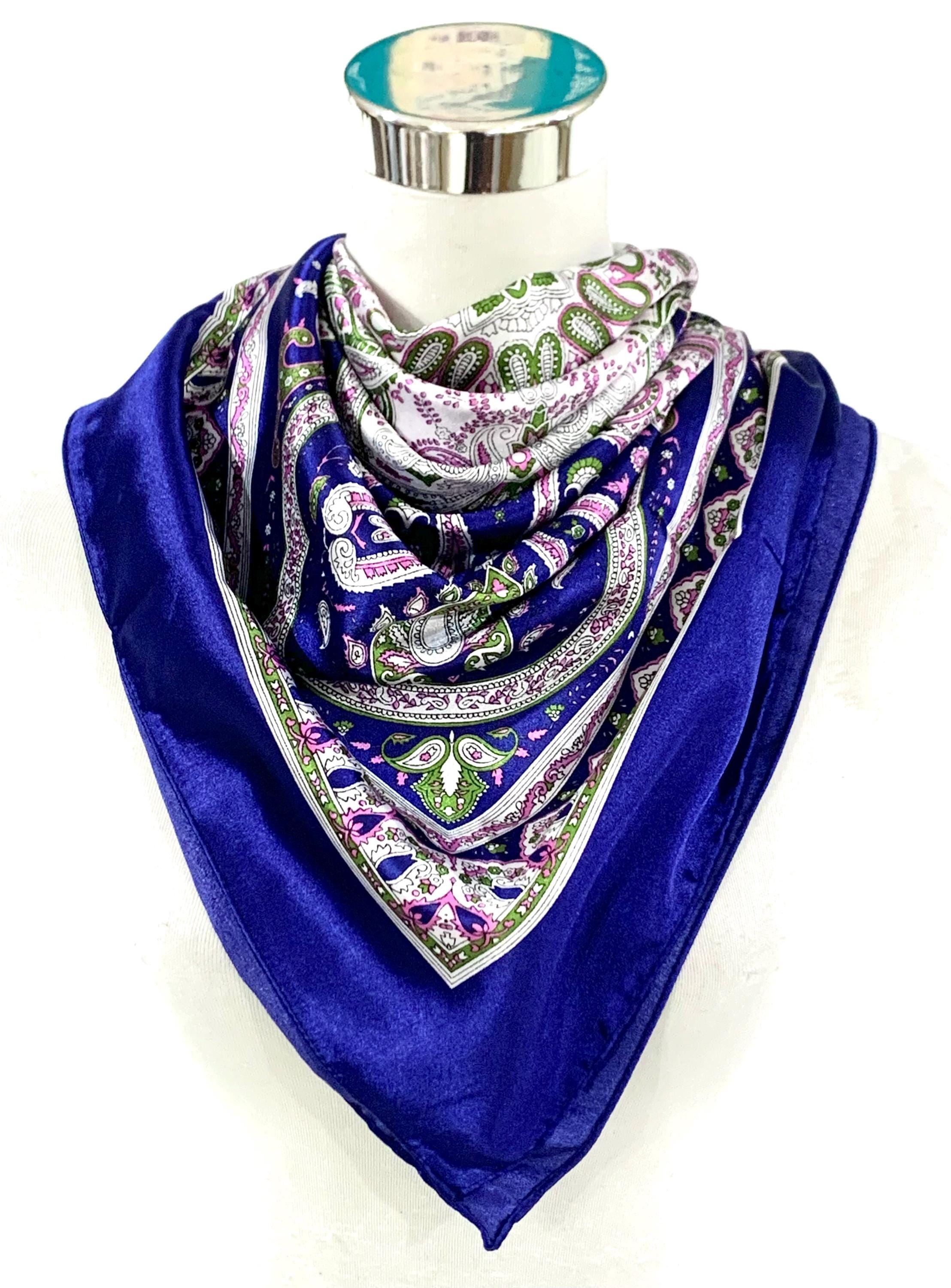 Blue Square Scarf/ Navy Blue Base Scarf/ Viscose Printed/ Blue N White ...