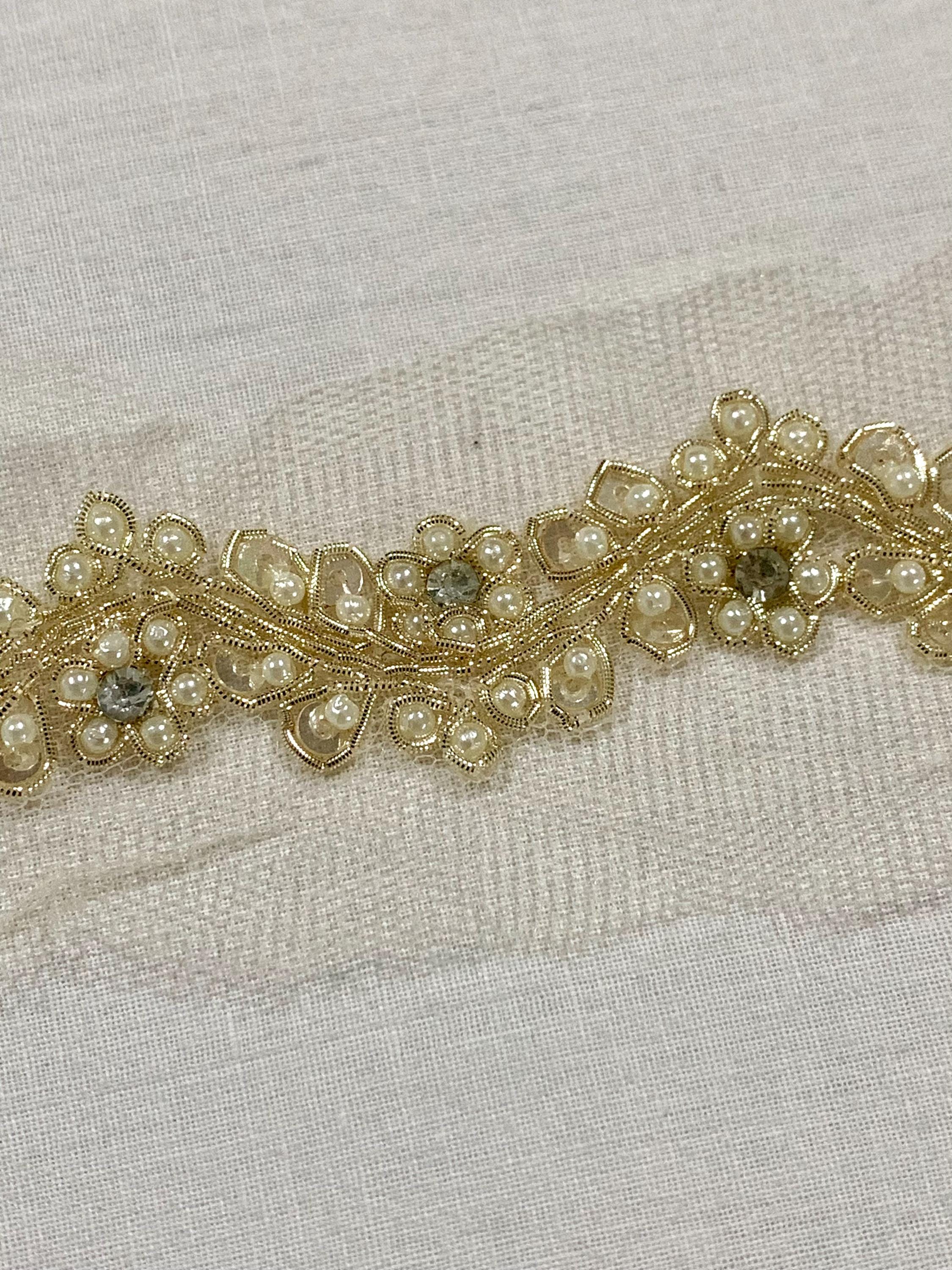 Golden Formal Trim, Hand Embroidered Designer Trim, Evening Wear Border ...