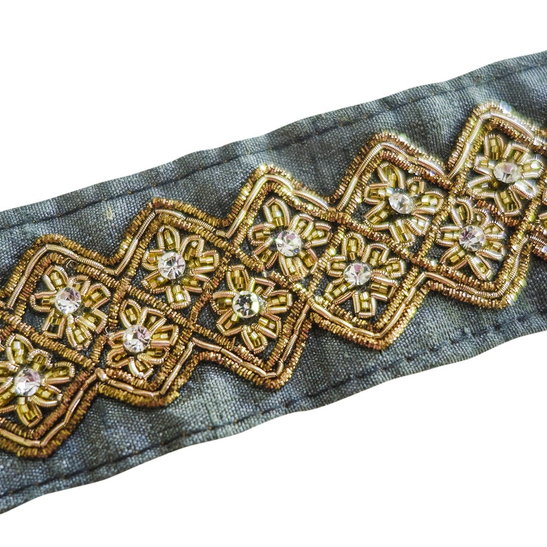 Antique Grey Trim, Grey N Gold Trim, Hand Embroidered Trim, Zardosi ...