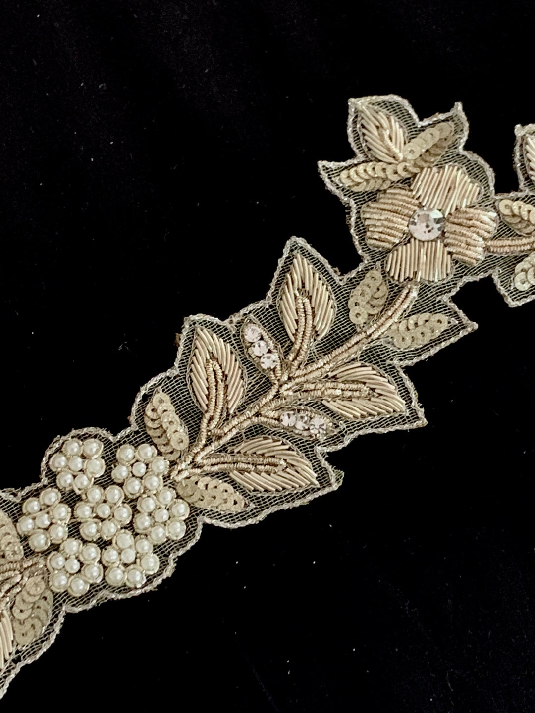 Golden Scalloped Designer Trim, Hand Embroidered Formal Trim, Luxurious ...