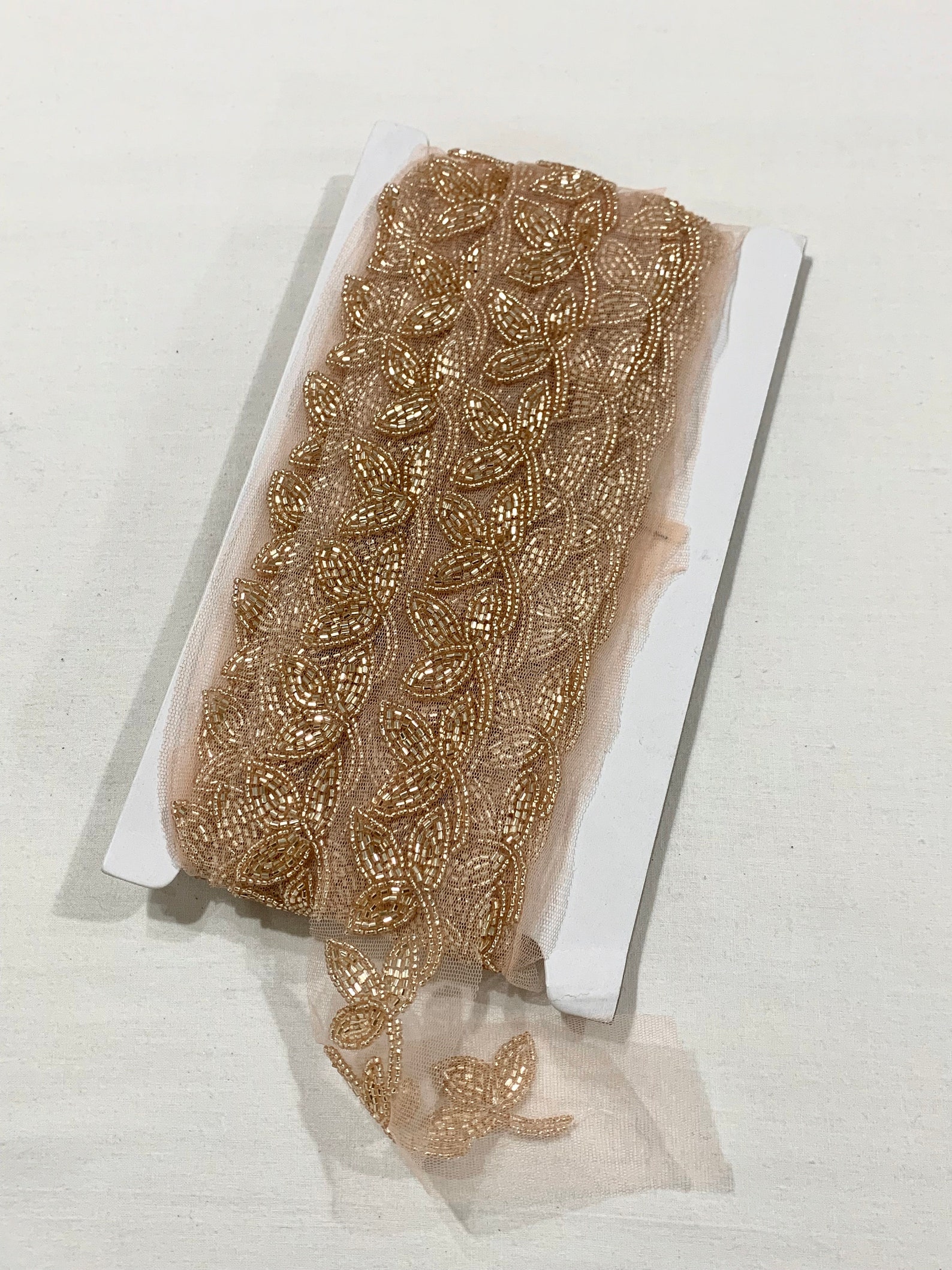 Rose Gold Beaded Trim Pink Gold Hand Embroidered Trim Seed - Etsy