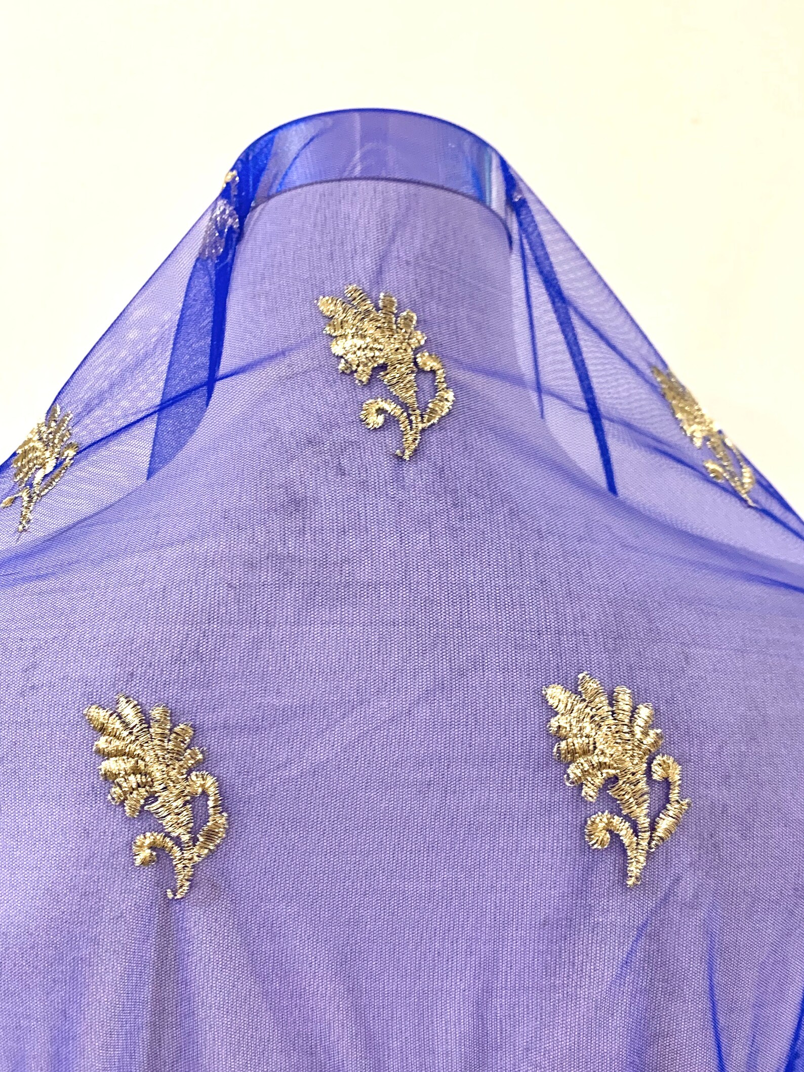 Blue Tulle Fabric, Royal Blue N Gold Fabric, Floral Formal Wear Fabric ...