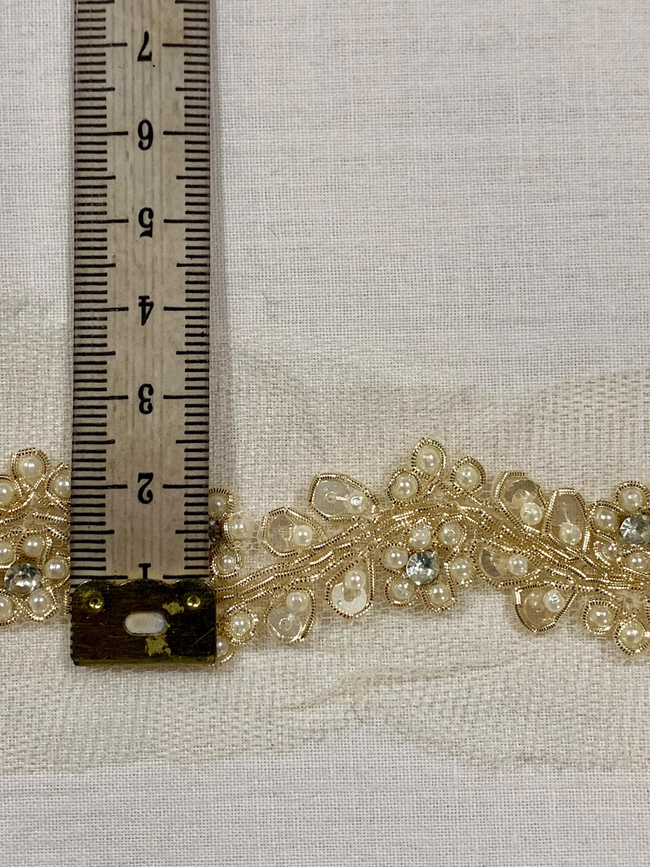 Golden Formal Trim, Hand Embroidered Designer Trim, Evening Wear Border ...
