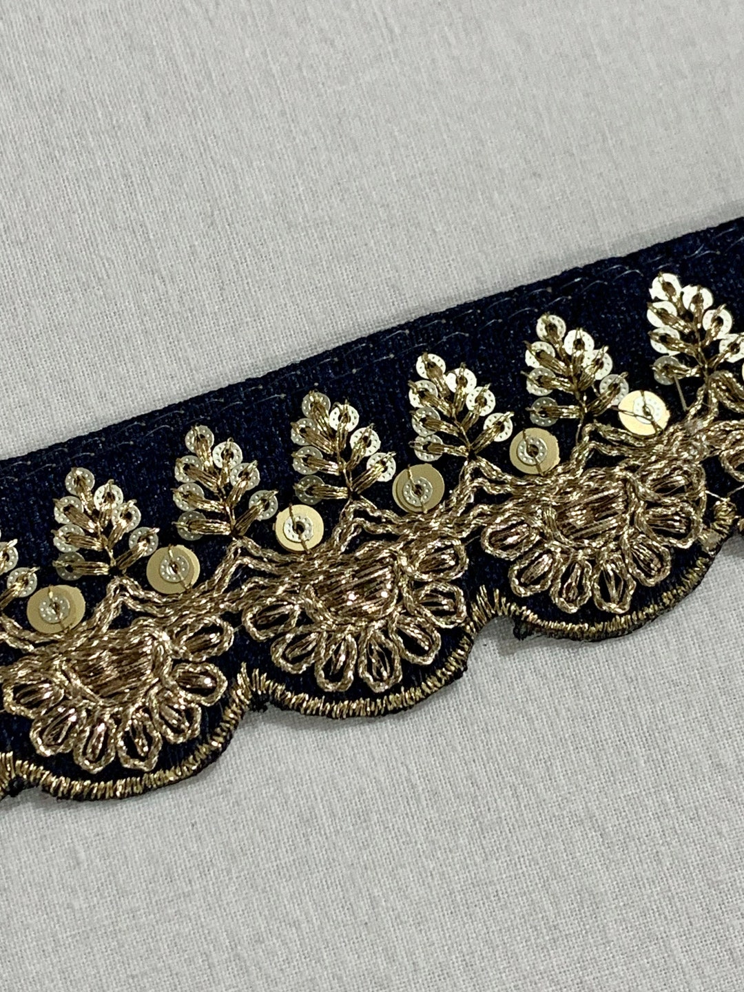 2 Yards of Navy Blue N Gold Trim, Navy Blue Embroidered Trim, Bold N ...