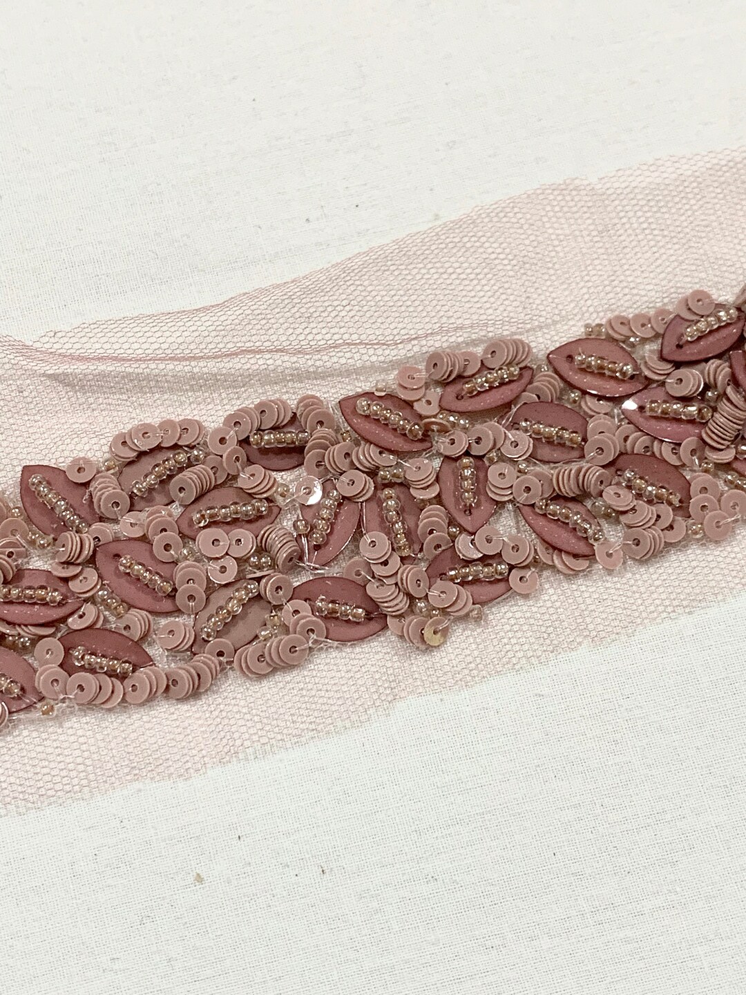 Dusty Pink Trim, Hand Beaded Trim, Hand Embroidered Party Trim, Fashion ...