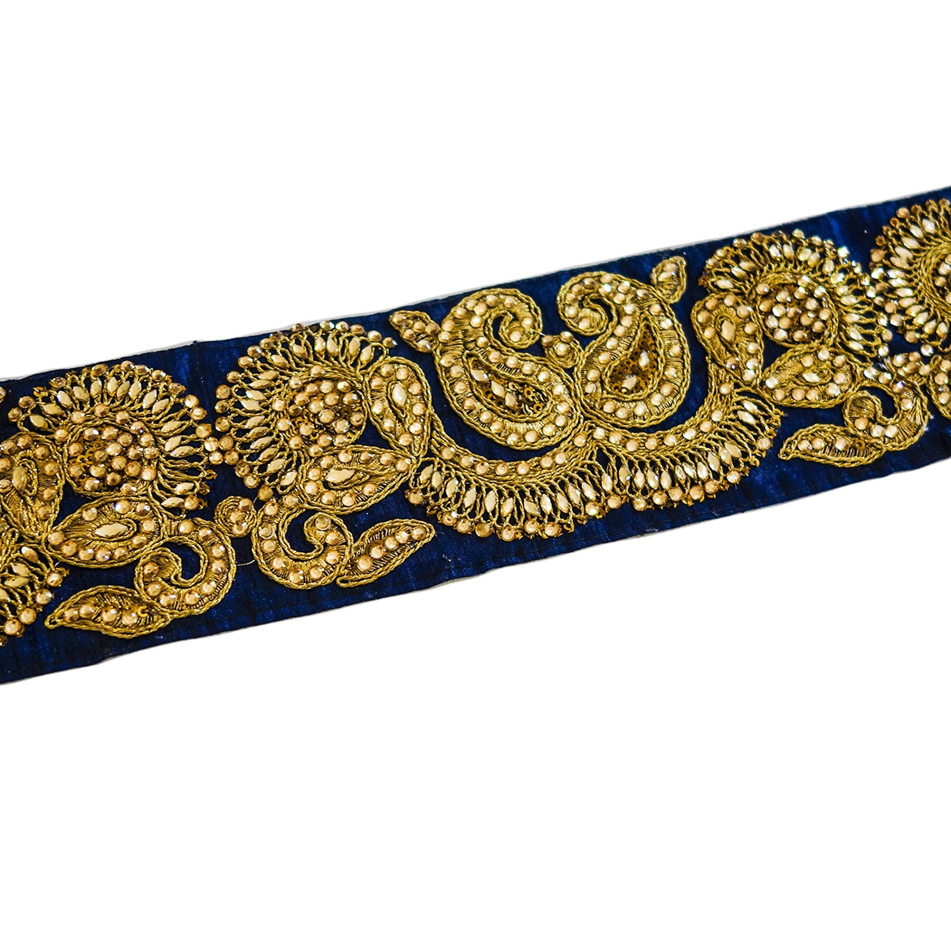 Embroidered Navy Blue Raw Silk Trim With Golden Sequins & - Etsy Australia