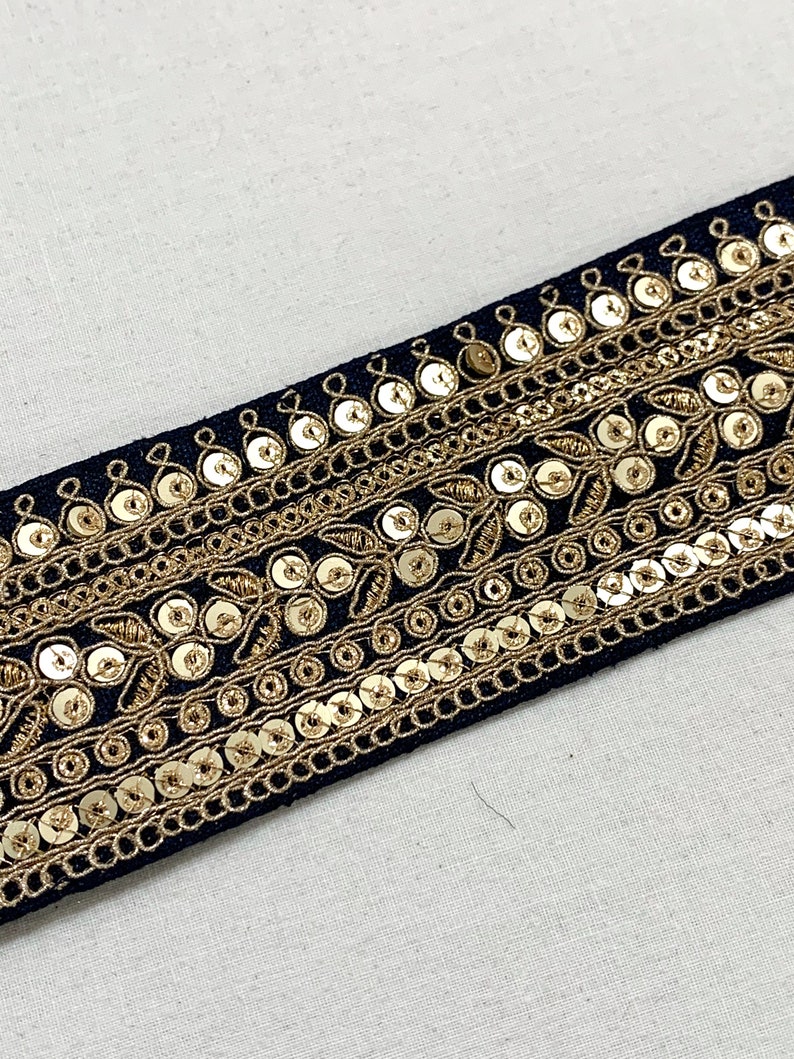 Navy Blue N Gold Trim Embroidered Border Trim Navy Blue N - Etsy