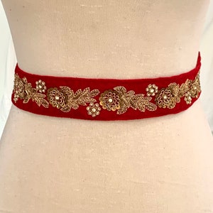 Red N Gold Trim, Formal Wear Red Velvet Trim, Antique Gold Hand ...