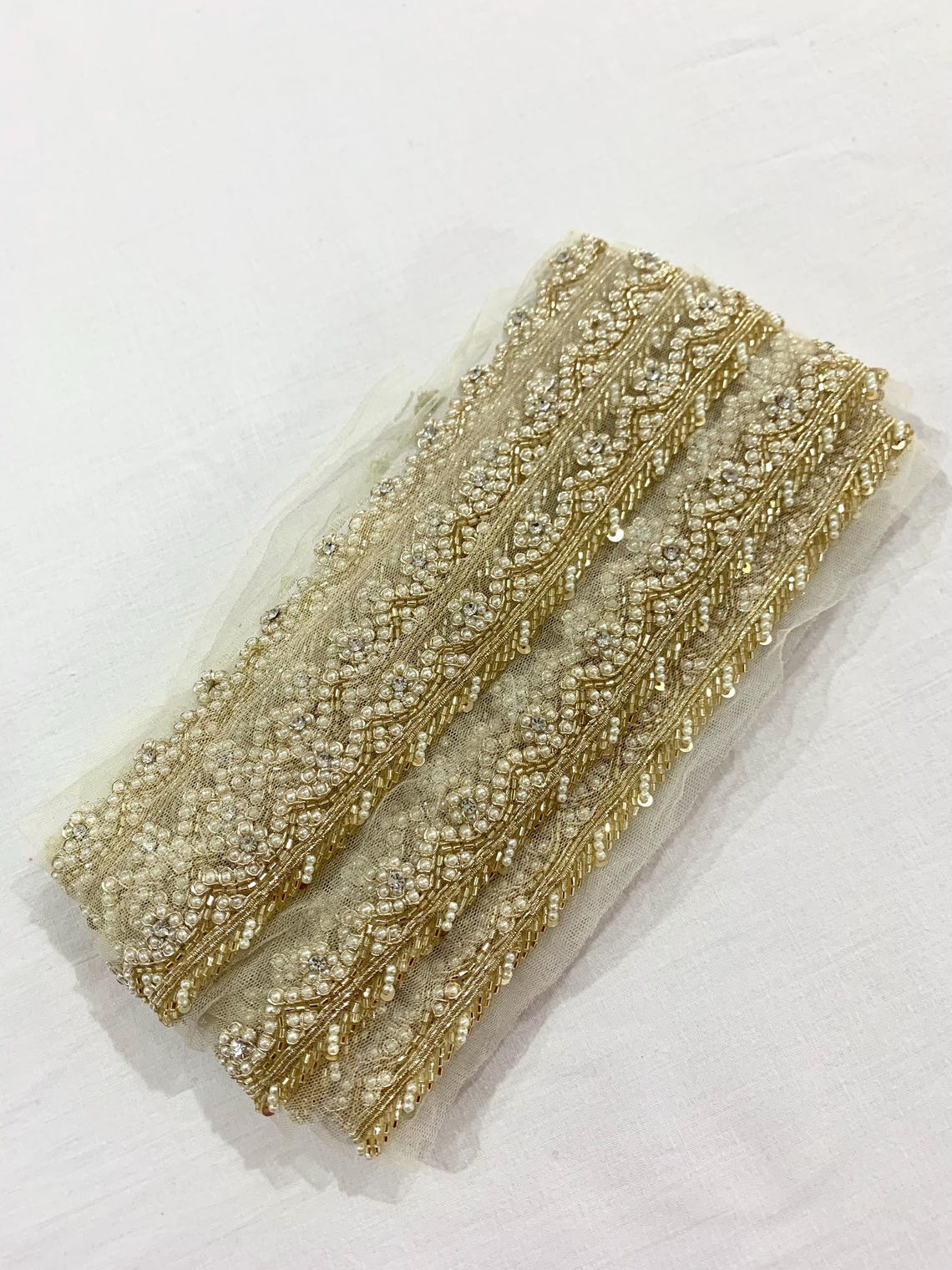 Golden Formal Trim, Hand Embroidered Designer Trim, Evening Wear Border ...