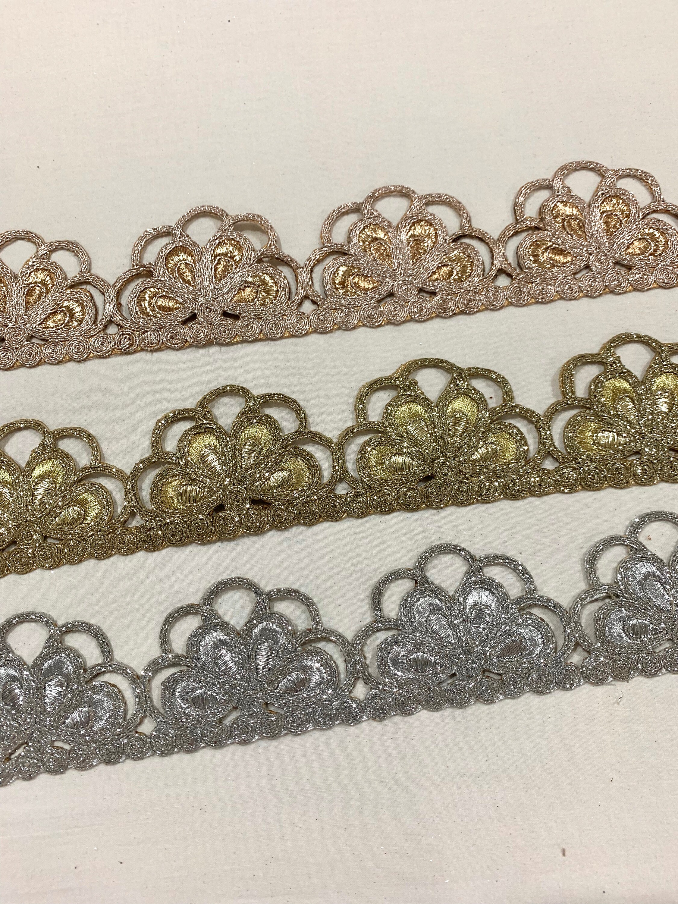 Pink Gold Edging Trim, Embroidered Rose Pink Trim, Floral Lace Trim ...