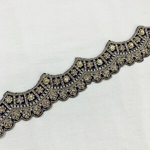 Navy Blue Trim, Gold Embroidered Trim, Navy Blue N Gold Trim, Scalloped ...