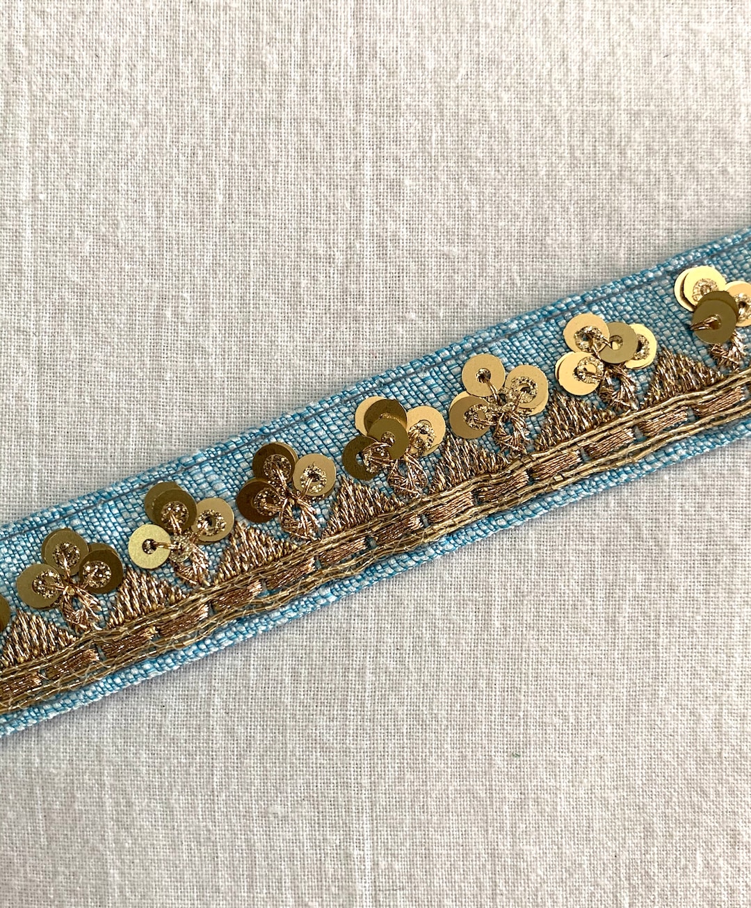 2 Yards of Soft Blue N Gold Trim, Golden Metallic Embroidered Art Silk ...