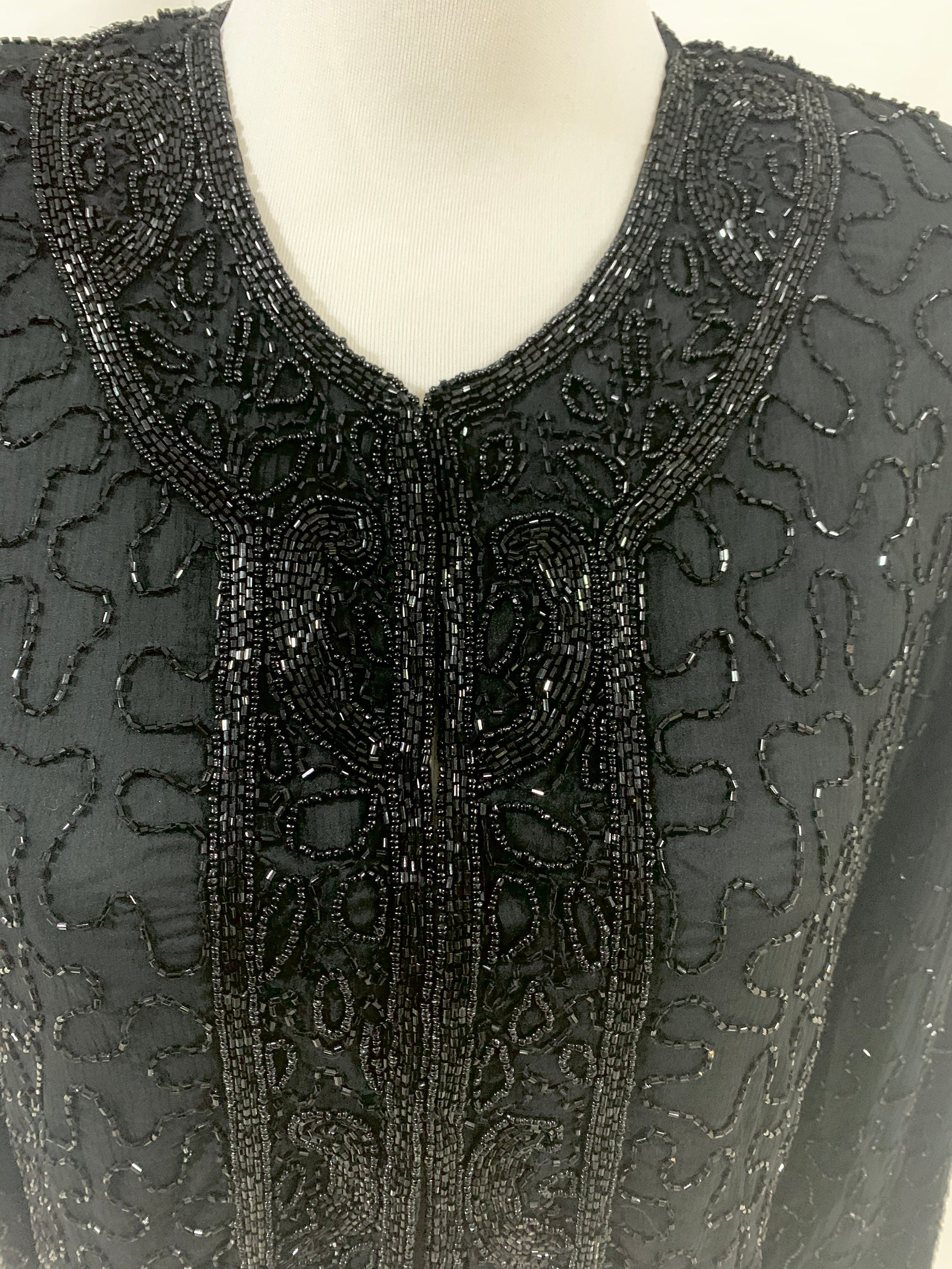 Black Silk Jacketblack Beaded Jacket Hand Beaded - Etsy Australia