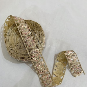 Multicoloured Gold Trim, Hand Embroidered Formal Wear Rim, Golden Cut ...