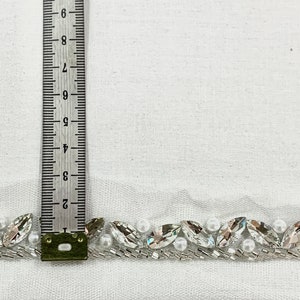 Silver Bridal Trim, Silver Crystal Trim, Silver Hand Beaded Trim, Trim for Bridal Belt, Hand ...