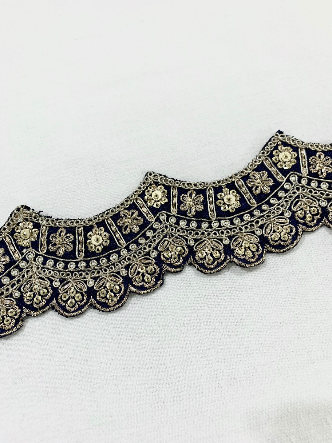 Navy Blue Trim, Gold Embroidered Trim, Navy Blue N Gold Trim, Scalloped ...