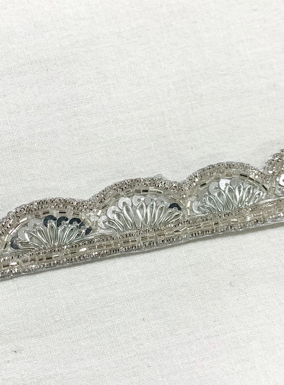 Silver Beaded Trim, Silver Hand Embroidered Trim, Bridal Trim, Home ...