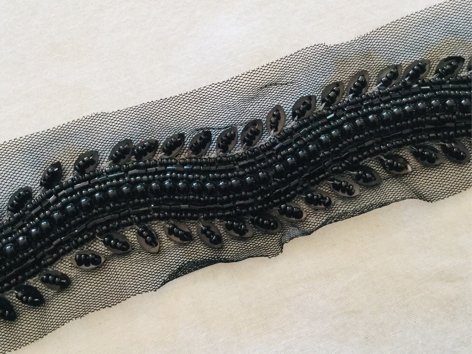 Black Trim, Black Hand Embroidered Trim, Hand Beaded Trim, Casual N ...